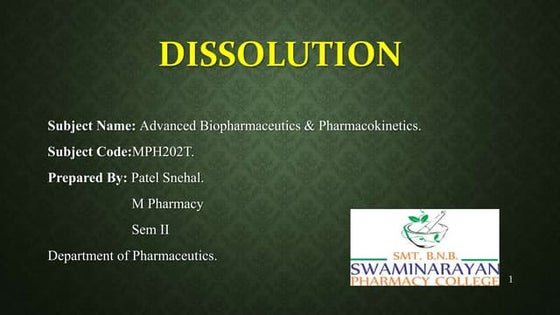 DISSOLUTION AND MECHANISM OF DRUG RELEASE | PDF