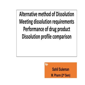 Alternative Method Of Dissolution In Vitro In Vivo Correlation And Dissolution Profile