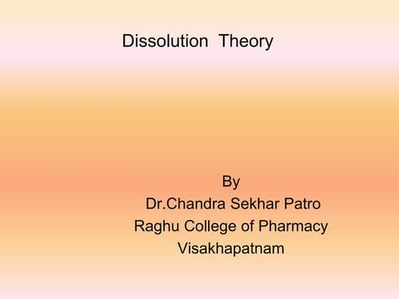DISSOLUTION AND MECHANISM OF DRUG RELEASE | PDF | Chemistry | Science