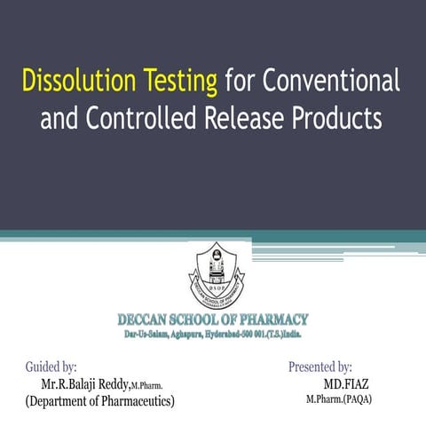 Dissolution Testing Conventional And Controlled Release Products Ppt