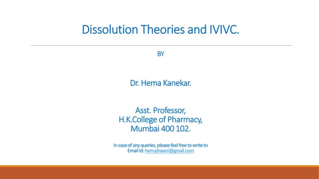 DISSOLUTION AND MECHANISM OF DRUG RELEASE | PDF