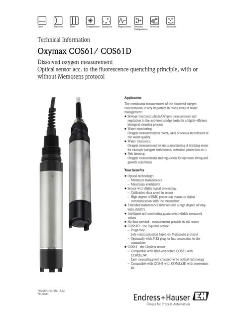 Oxymax cos41 endress+hauser datasheet-measurement of the dissolved ...