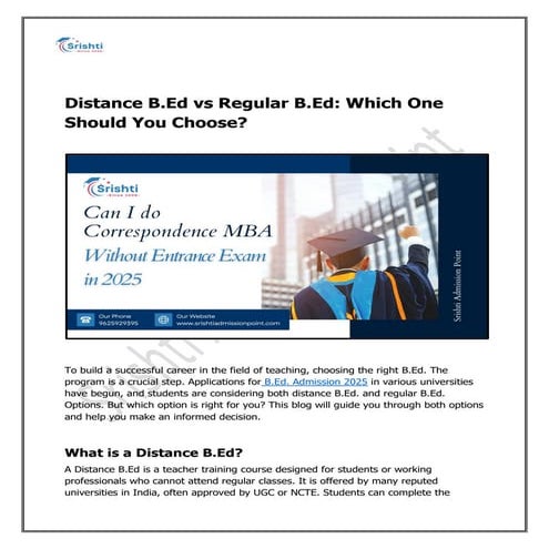 Distance B.Ed vs Regular B.Ed: Which One Should You Choose? | PDF