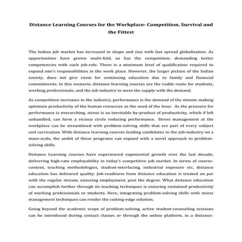 Distance learning courses for the workplace competition survival and ...
