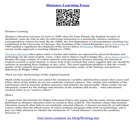 Distance Learning Essay | PDF | Online Education | Education