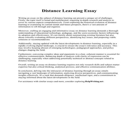 Distance Learning Essay | PDF | Homework and Study | Education