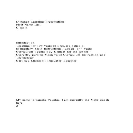 Distance learning presentation first name last class # | DOCX