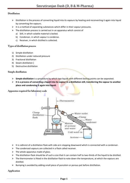 Distillation processes ,Types of Distillation, Types of Water | PPTX