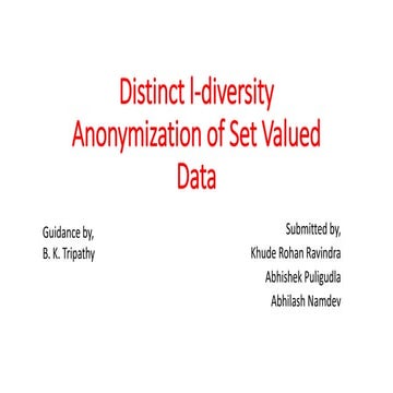 Distinct L Diversity Anonymization Of Set Valued Data Pptx