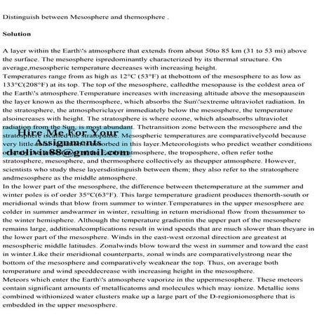 Distinguish between Mesosphere and themosphere .SolutionA laye.pdf