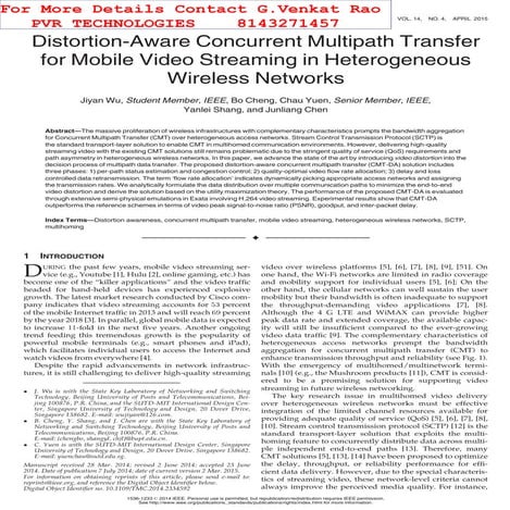 Distortion aware concurrent multipath transfer for mobile video ...