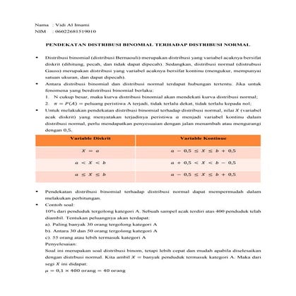 Distribusi binomial ke distribusi normal | PDF