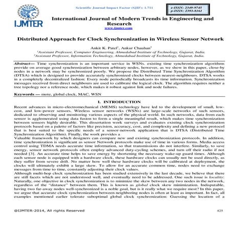 Distributed Approach For Clock Synchronization In Wireless Sensor Network Pdf
