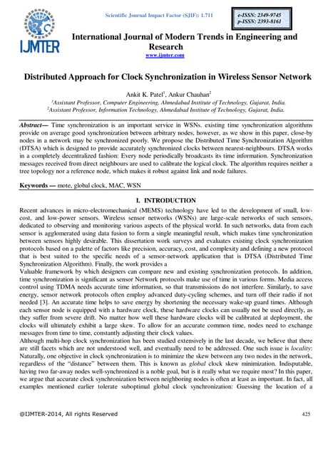 Distributed Approach For Clock Synchronization In Wireless Sensor Network Pdf