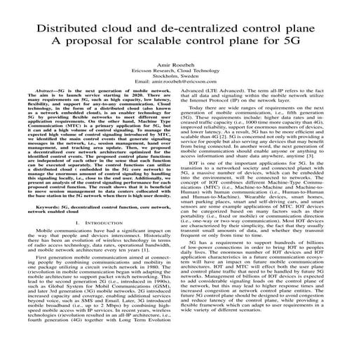 Conference Paper: Distributed cloud and de-centralized control plane A proposal for scalable ...
