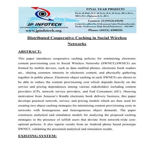 Distributed Cooperative Caching In Social Wireless Networks Pdf