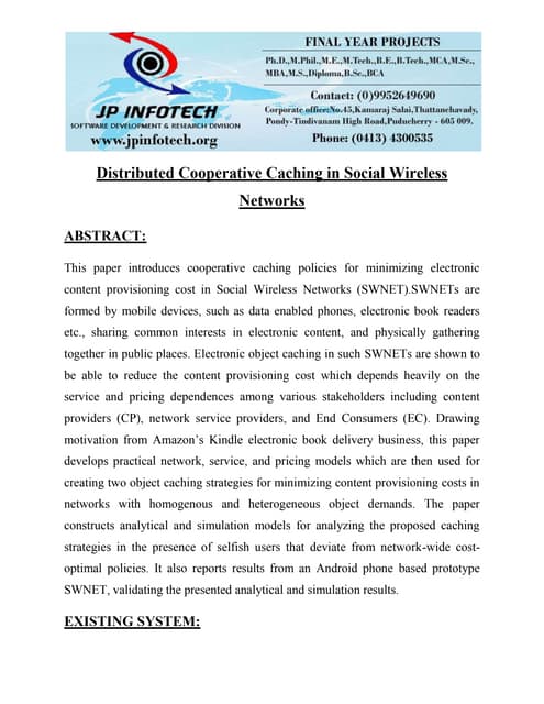 Distributed Cooperative Caching In Social Wireless Networks Pdf