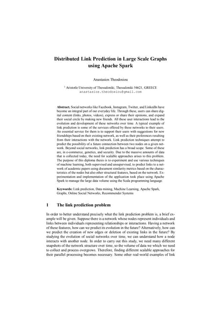 Distributed Link Prediction In Large Scale Graphs Using Apache Spark Pdf