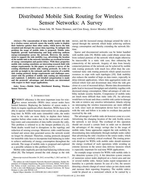 Distributed Mobile Sink Routing For Wireless Wsn A Survey Ieee Comm And Survey 2014 Pdf