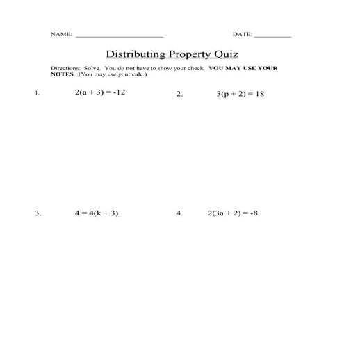 Distributing equations quiz | DOC