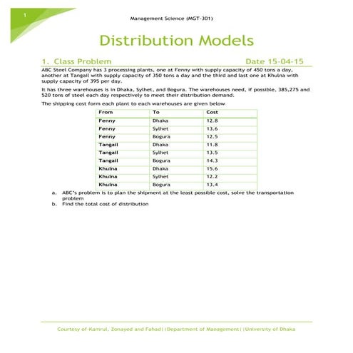 Distribution models class problem | PDF