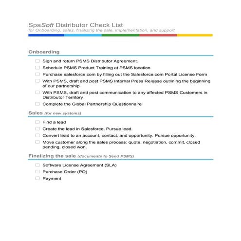 Software Distributor check list for onboarding | PDF | Business ...