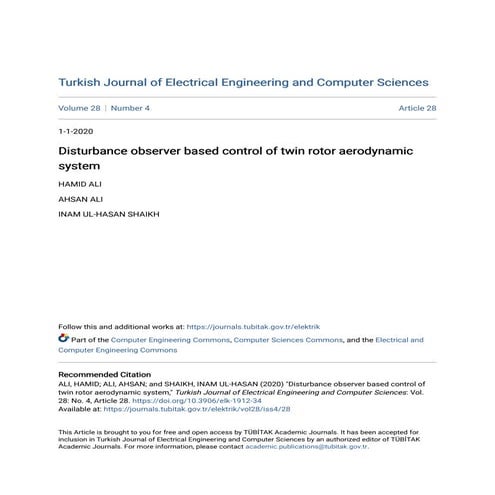 Disturbance Observer Based Control Of Twin Rotor Aerodynamic Syst Pdf