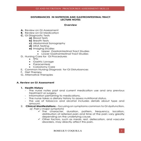 Disturbances in nutrition and gastrointestinal tract lecture notes | PDF