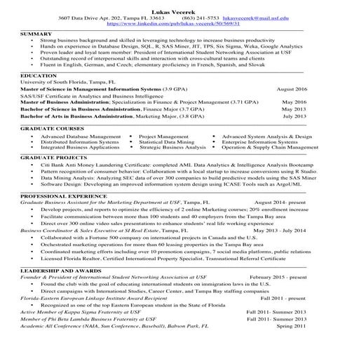 Lukas Vecerek Resume | 2016 | PDF