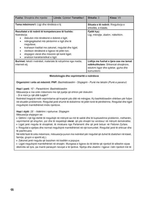 Modeli i një planifikimi ditor | DOCX