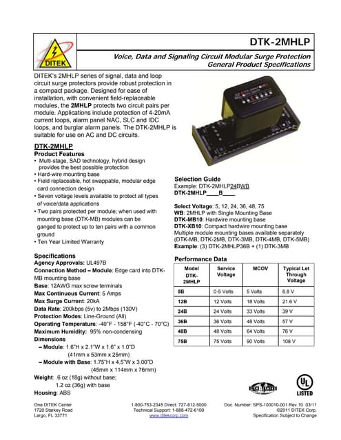 Ditek MB10 Data Sheet | PDF