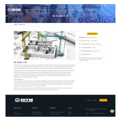 Choose the Best Btech Civil Engineering College at Ditm | PDF