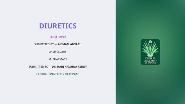 Diuretics | Definition | Mechanism of Action | Classes of Drugs | PPTX
