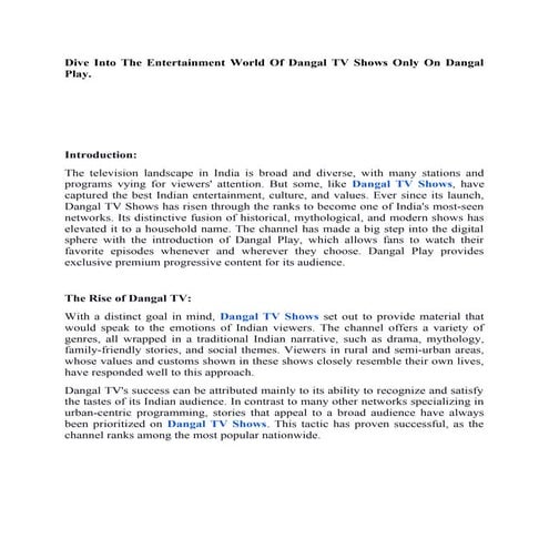 Dive Into The Entertainment World Of Dangal TV Shows Only On Dangal Play. | PDF