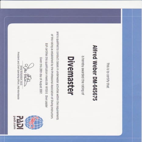 Divemaster Certificate | PDF