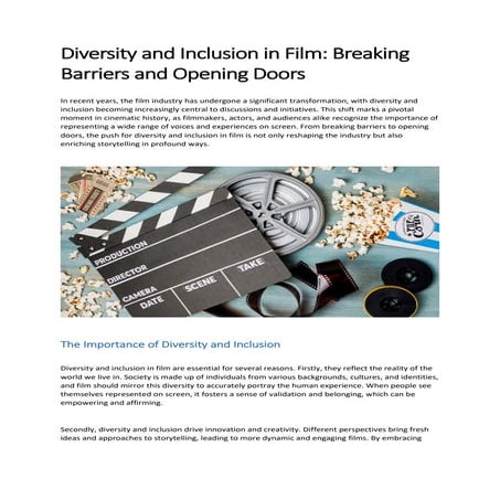 Diversity and Inclusion in Film Breaking Barriers and Opening Doors | PDF