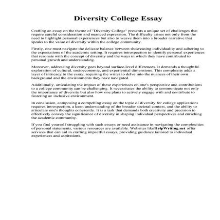 Diversity College Essay | PDF