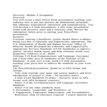 Diversity Module 4 AssignmentOverview You will create a short | DOCX