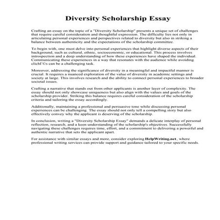 Diversity Scholarship Essay. Johnson County Community College | PDF