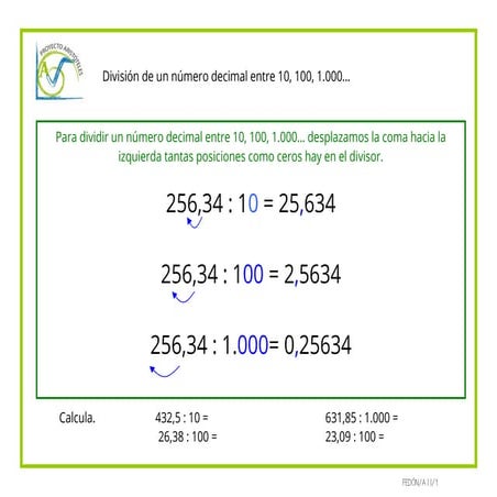 Hoja De Trabajo De División De Decimales, Quinto Grado