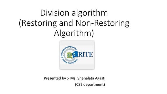 Restoring And Non Restoring Division Algo For Cse Ppt