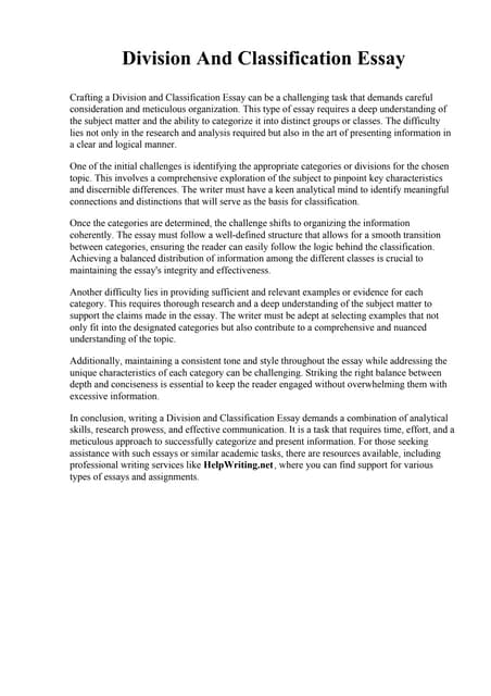 Classification And Division Essay Sample.pdf