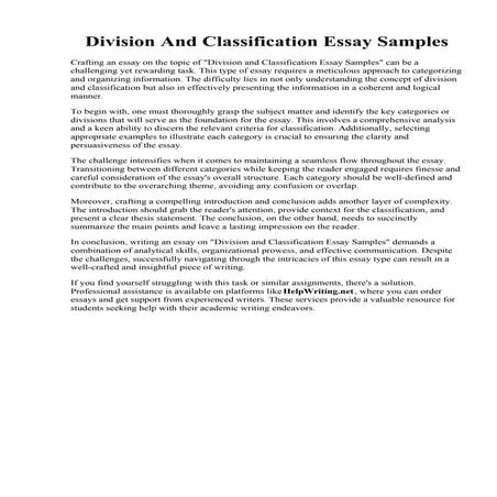 Division And Classification Essay Samples | PDF