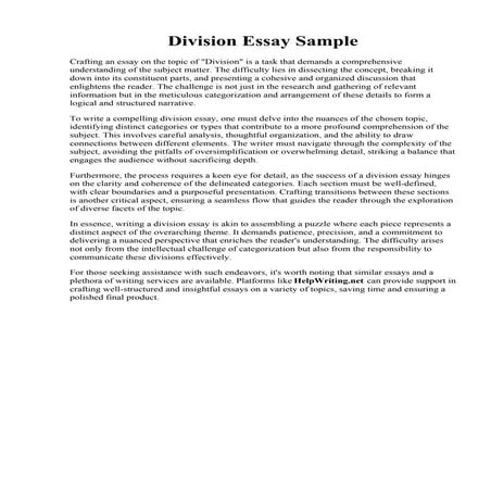 Division Essay Sample. Division And Classification Essay Samples ...
