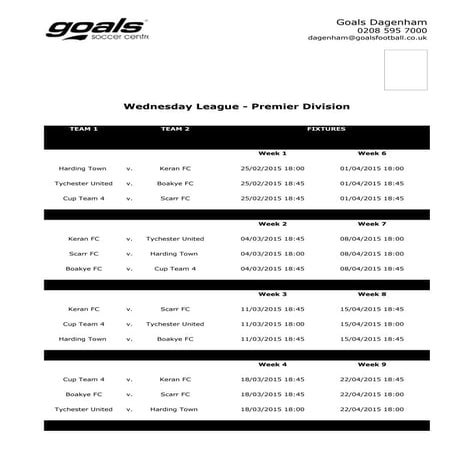 Goals fixture list | DOC