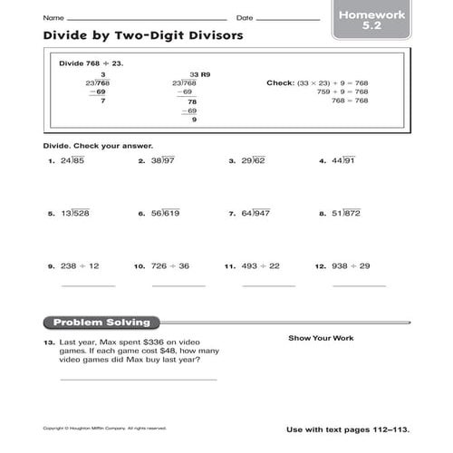 Division homework sheet | PDF