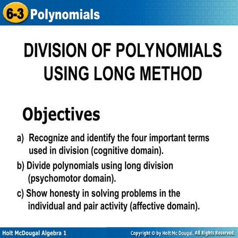 DIVISION OF POLYNOMIALS USING LONG METHOD DEMO LESSON.ppt