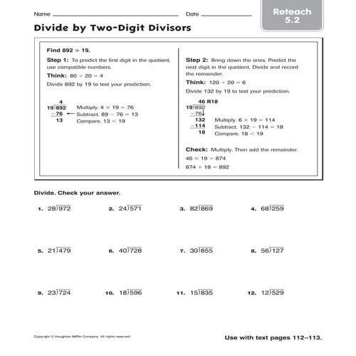 Division homework sheet