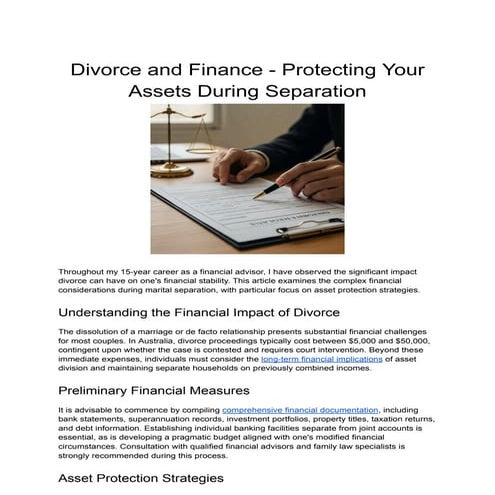 Divorce and Finance - Protecting Your Assets During Separation | PDF