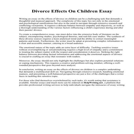 Divorce Effects On Children Essay. Sierra Nevada College | PDF